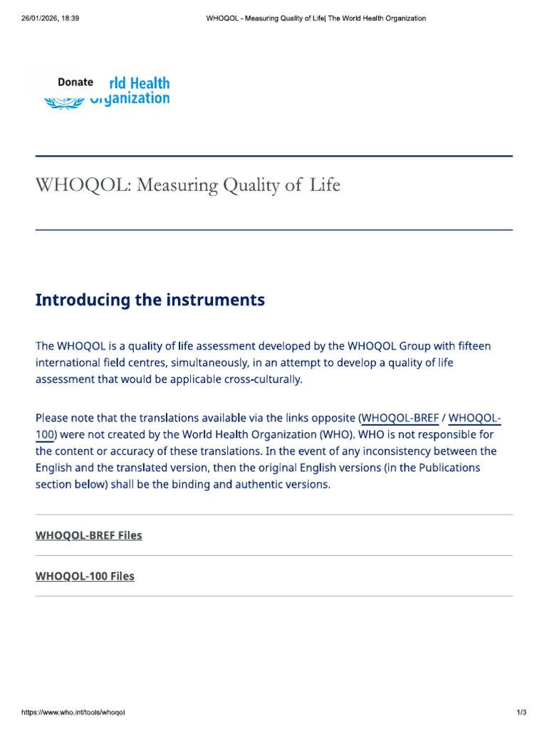 WHOQOL, Measuring Quality of Life | PDF