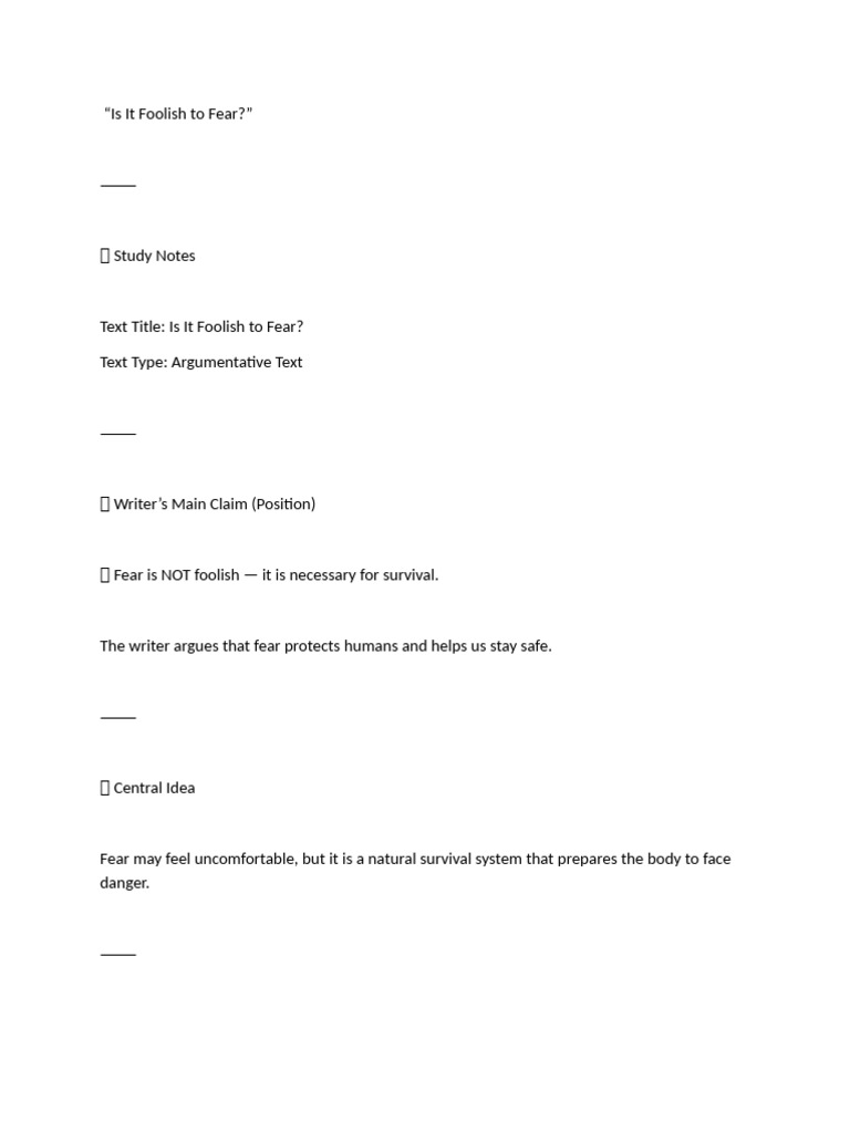 Is It Foolish To Fear Answers | PDF | Fear | Fight Or Flight Response
