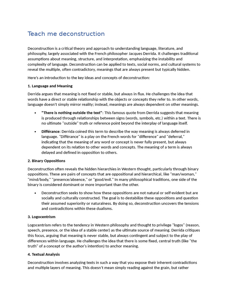 Teach Me Deconstruction | PDF | Deconstruction | Truth