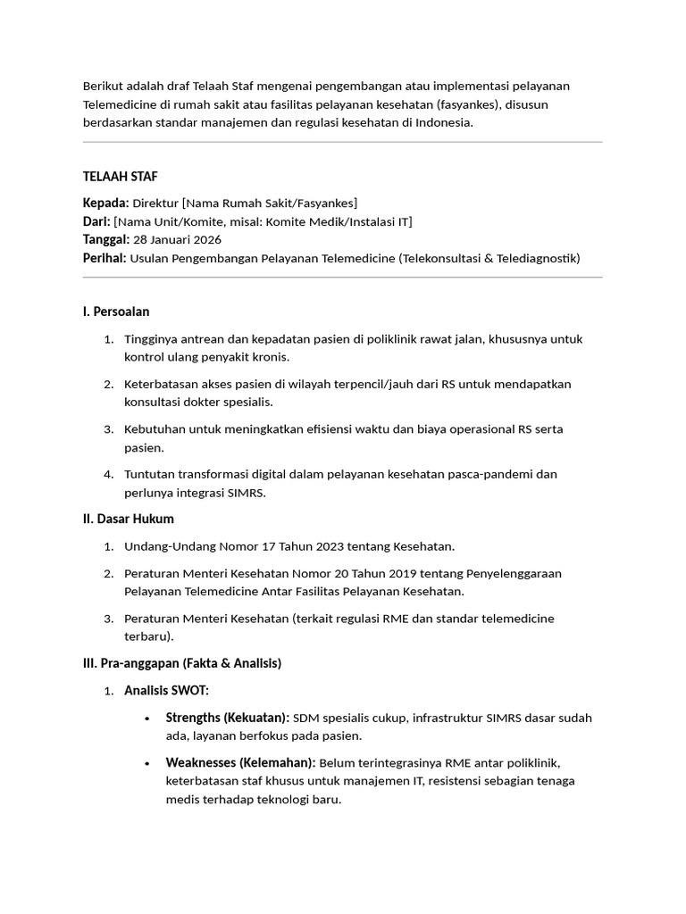 Contoh Telaah Staf Telemedicine | PDF