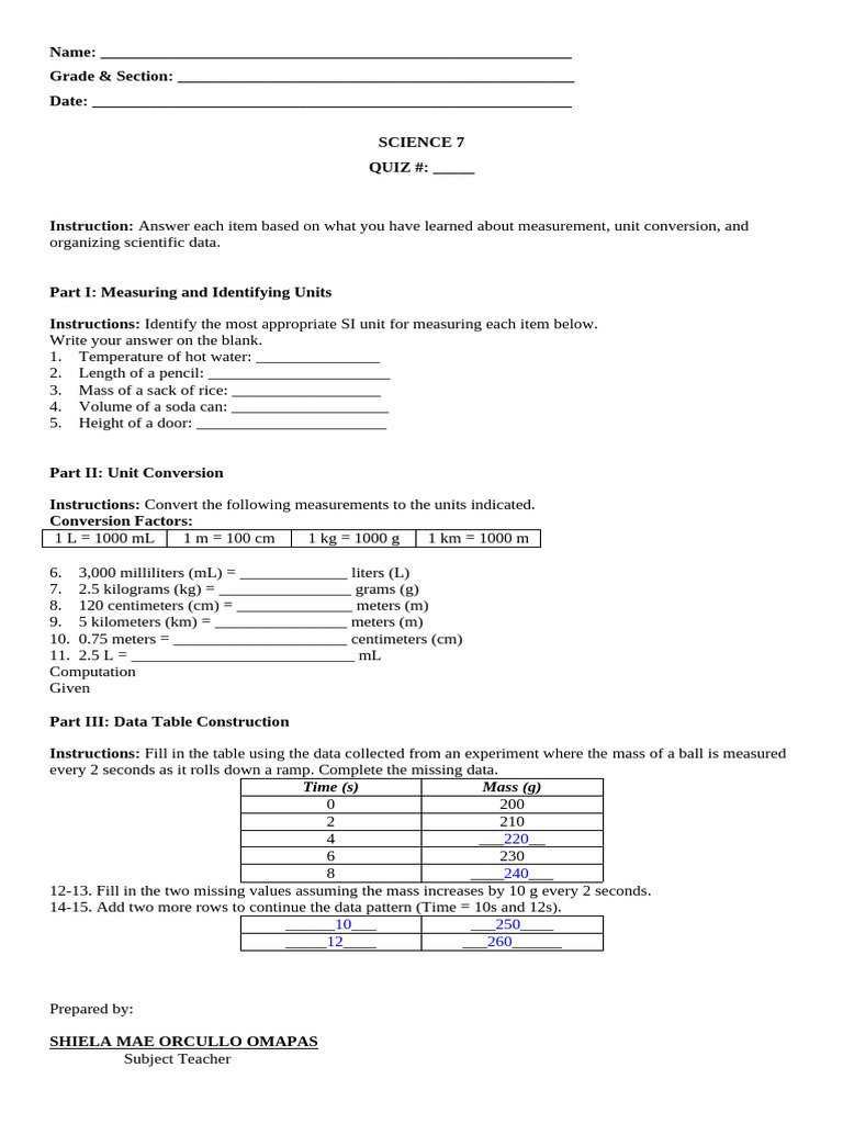 Measurements Activity | PDF