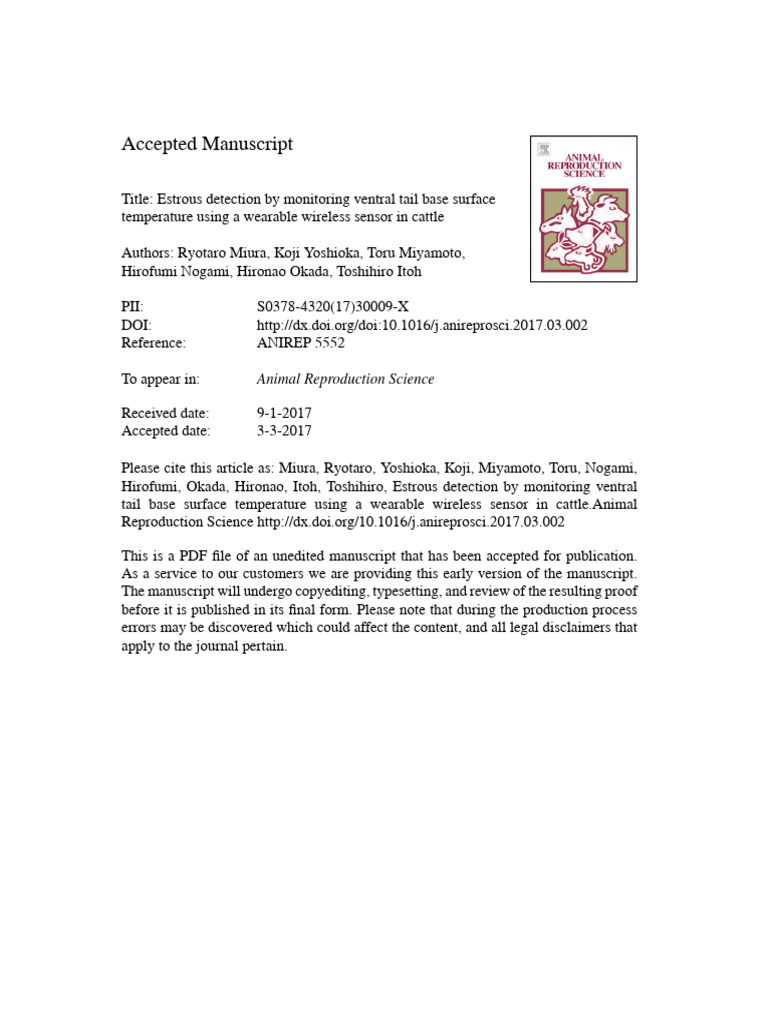 Estrous Detection by Monitoring Ventral Tail Base Surface | PDF | Ovary
