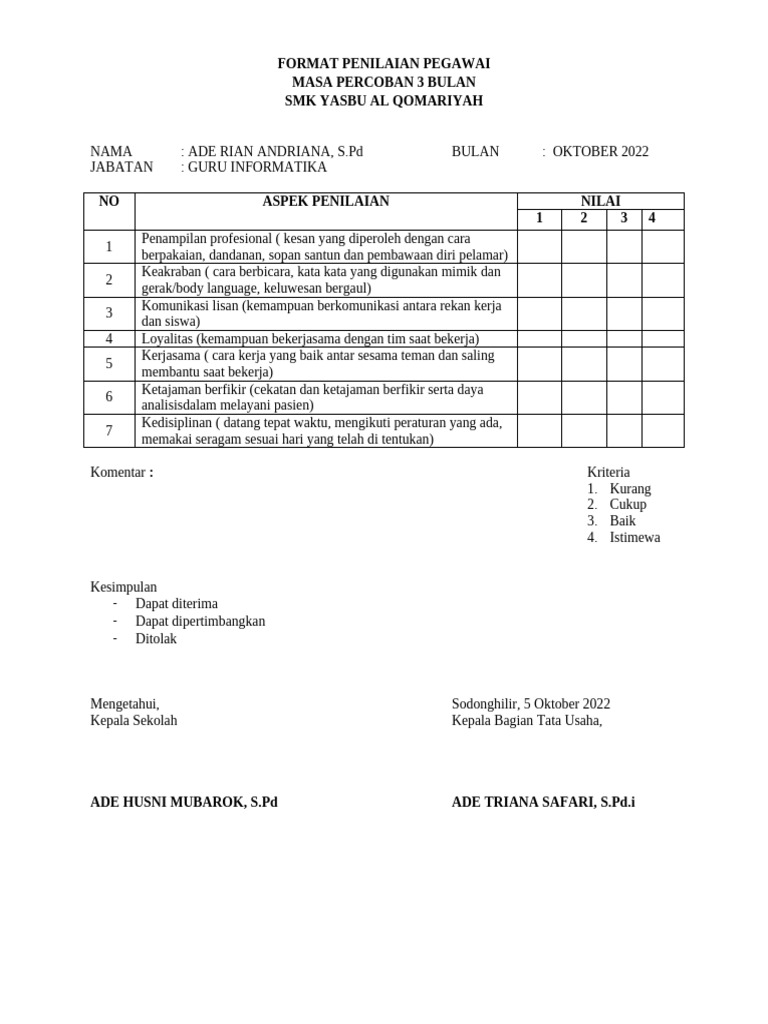Format Penilaian Pegawai | PDF