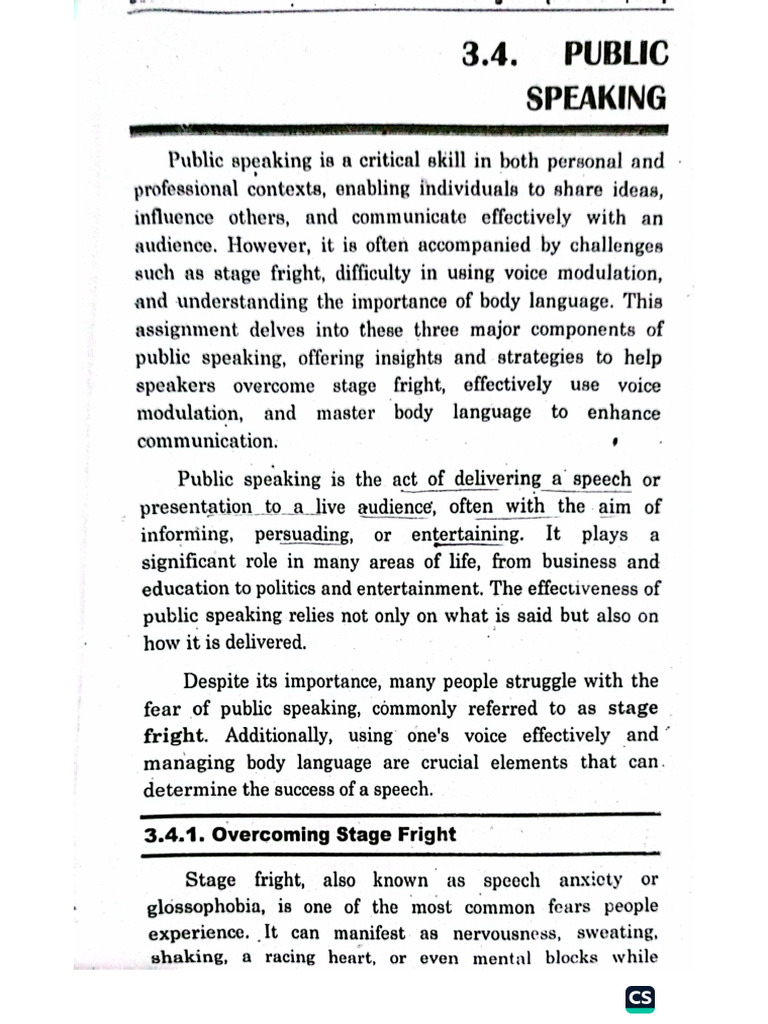 Public Speaking, Stage Fright, Voice Modulation Body Language | PDF