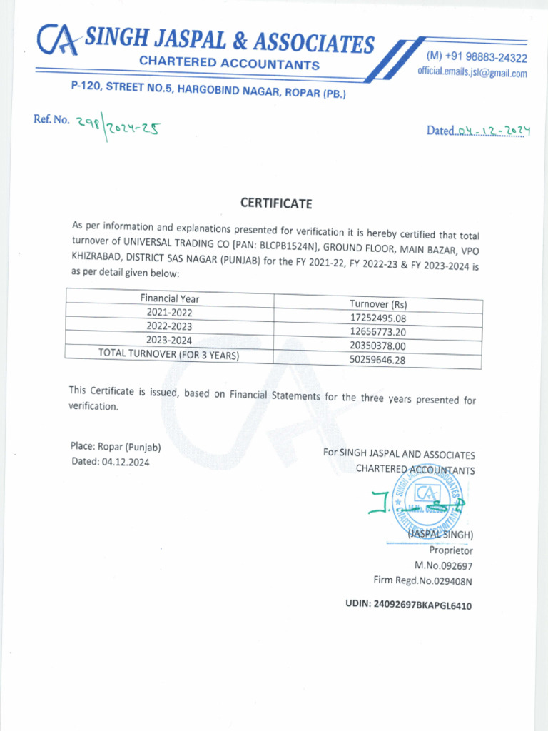 Turnover Certificate UNI | PDF