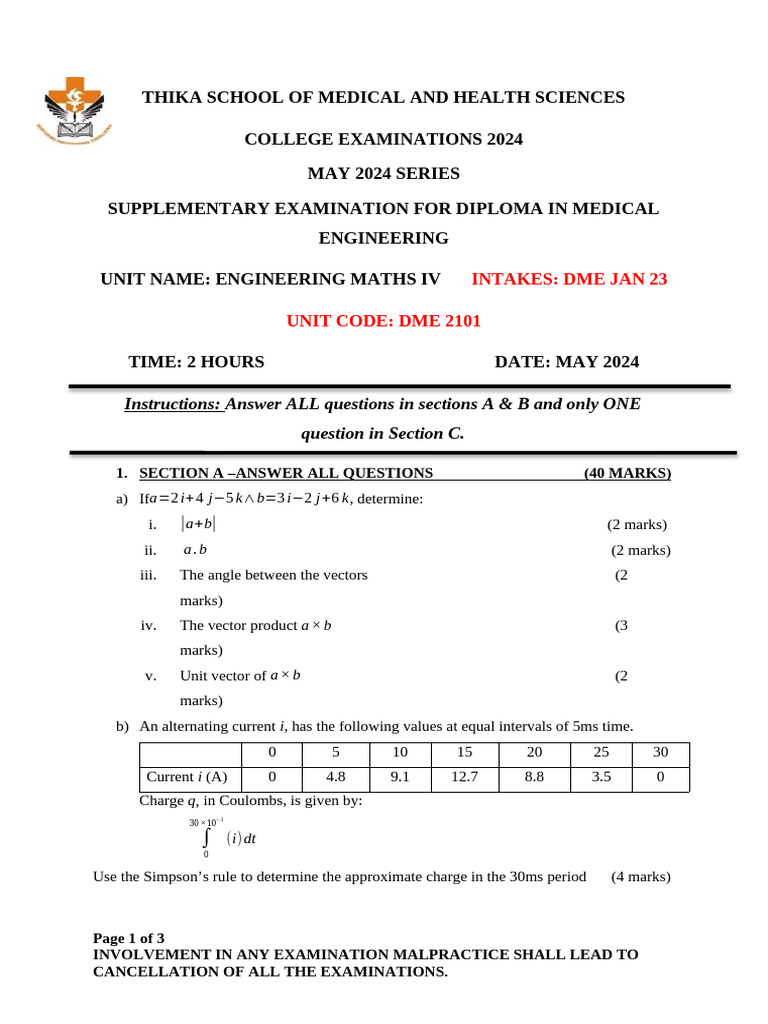 Engineering Mathematics IV Paper 2 | PDF | Integral | Geometry