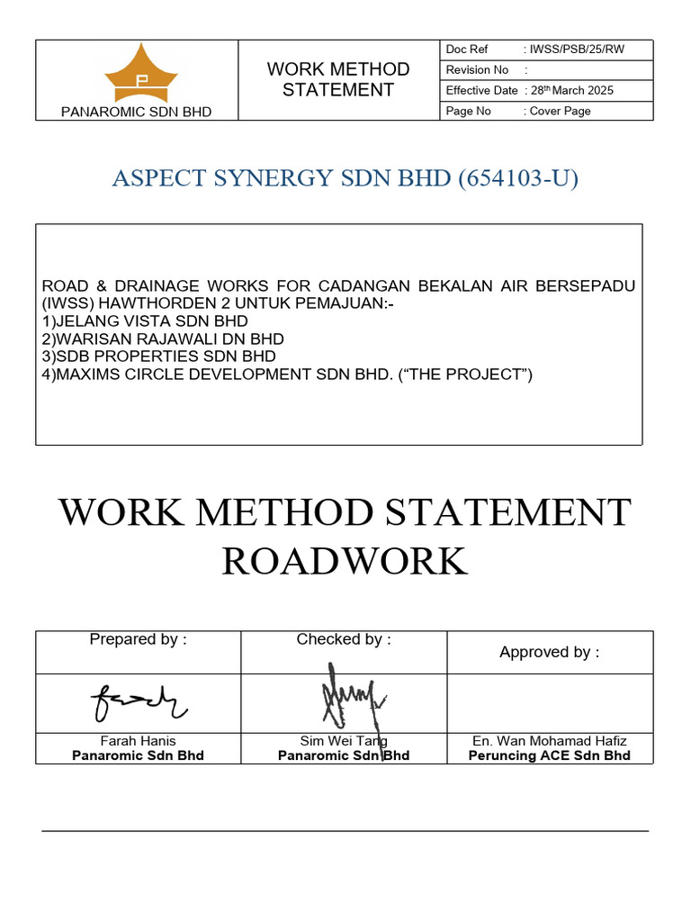 Melawati IWSS - Method Statement Roadworks | PDF | Road | Construction ...