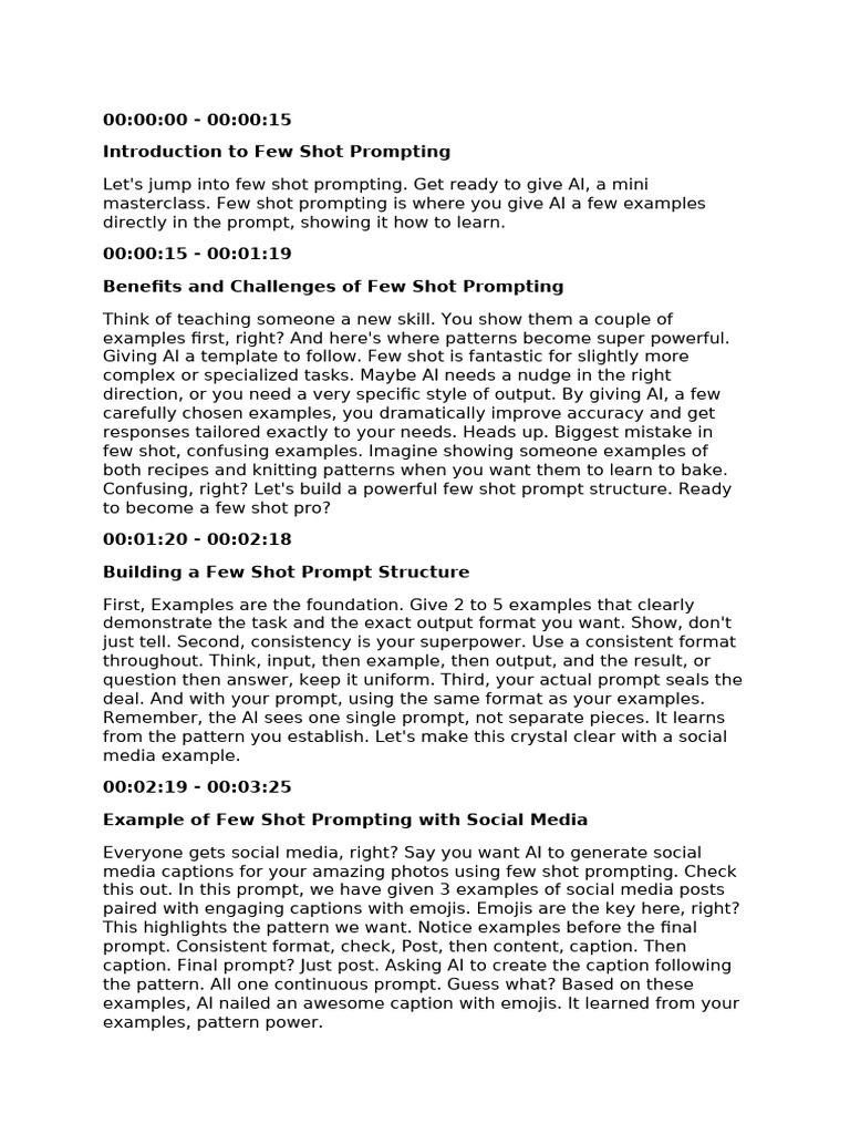 Few-Shot Prompting - Teaching AI With Examples - Transcripts | PDF