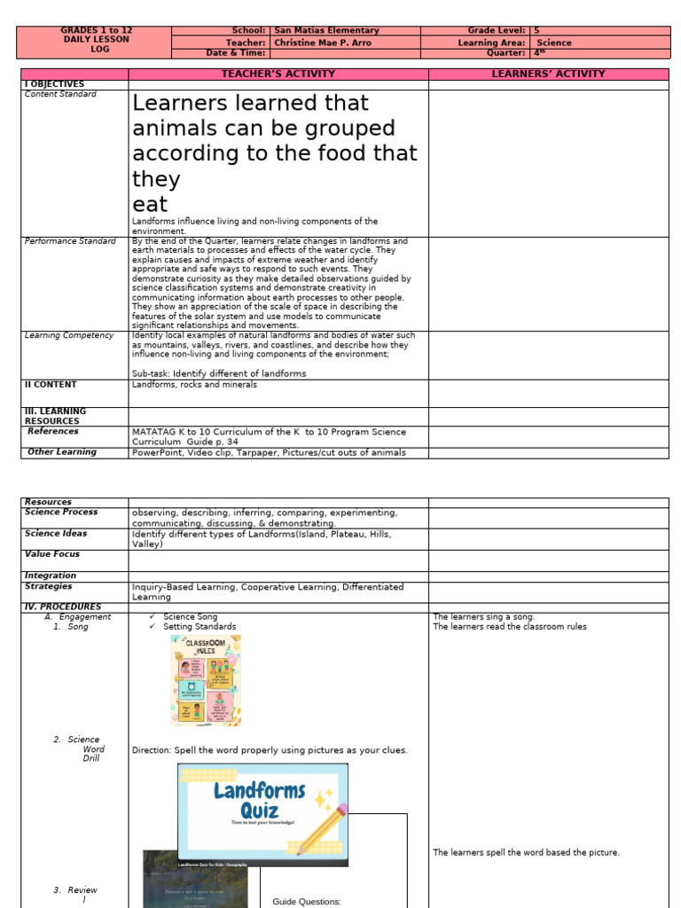 Identify Different of Landforms | PDF | Learning | Science