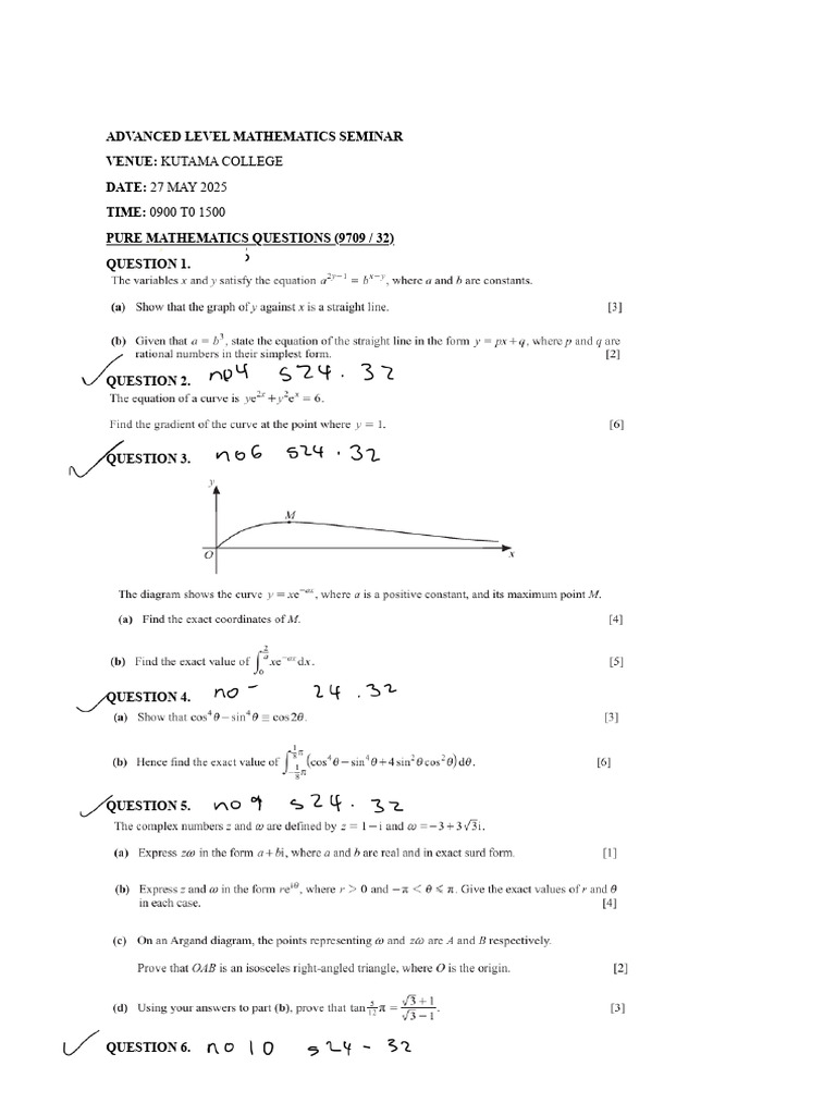 Advanced Level Mathematics Seminar - Kutama College | PDF