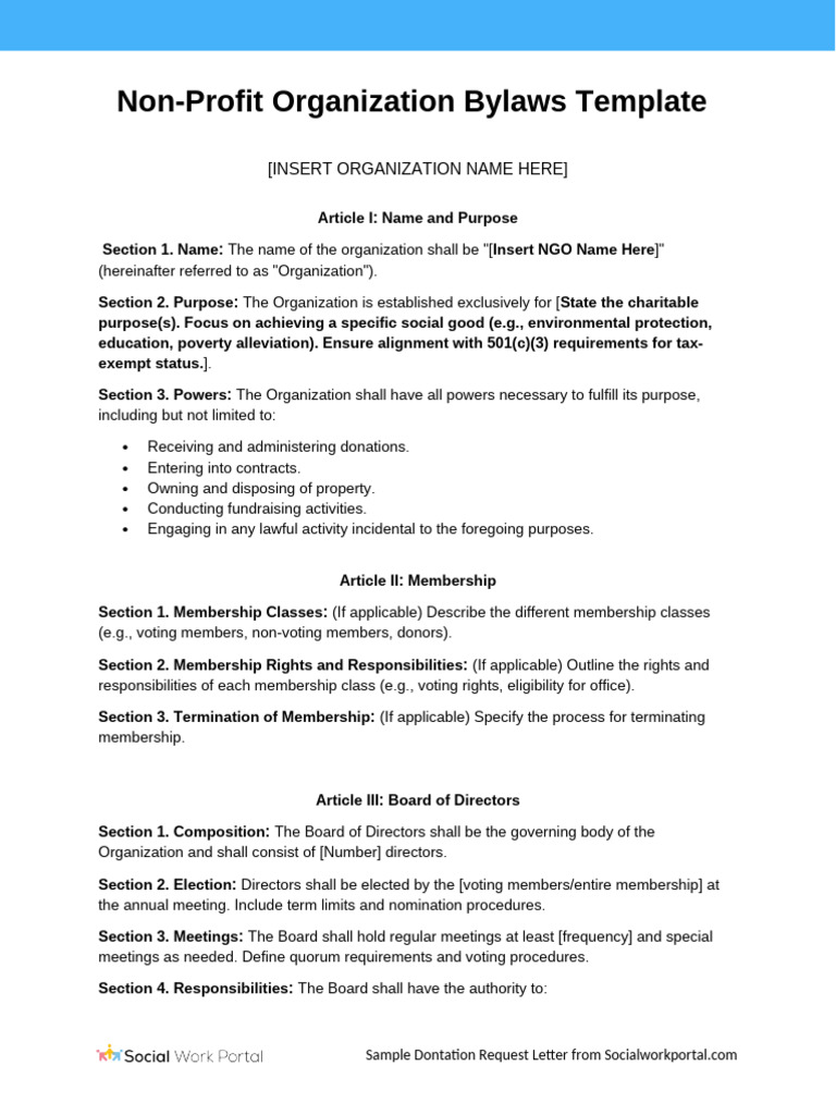 SWP Sample NGO Bylaws Template | PDF | Committee | Board Of Directors