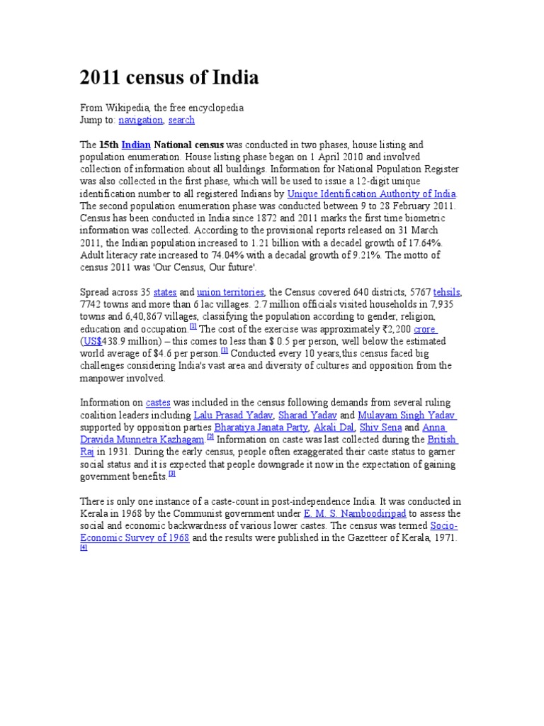 2011 Census of India | PDF | Independent India | Politics Of India