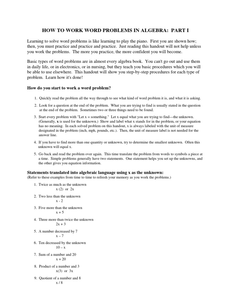 Algebra Word Problems Guide | PDF | Equations | Algebra