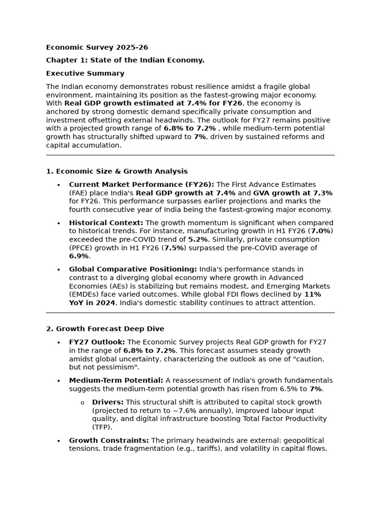 Insights On Economic Survey 2025-26 | PDF | Inflation | Government ...