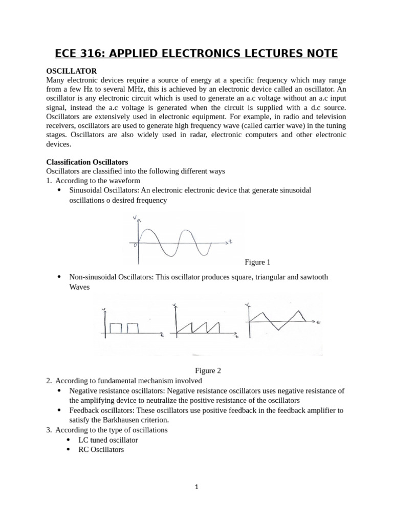 Revised Ece 316 Lectures Note | PDF | Electronic Oscillator | Amplifier