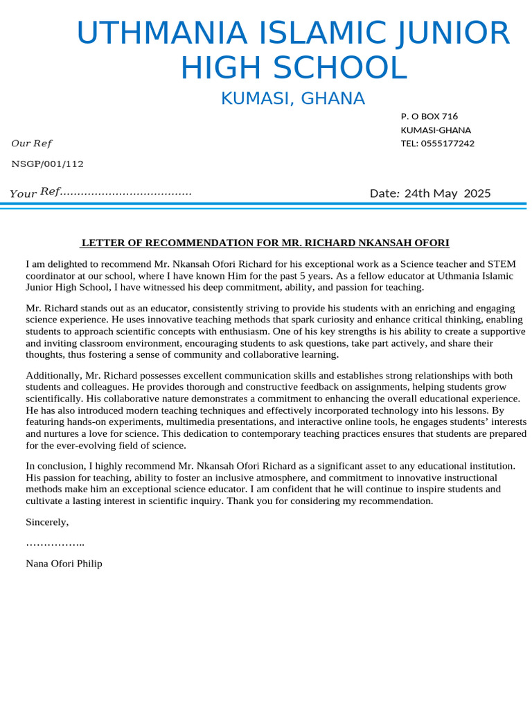 Recommendation Letter.. 2 | PDF | Teachers | Science