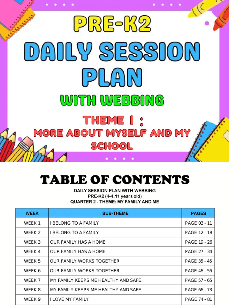 Prek-2 Daily Session Plan With Webbing Theme 1 | PDF