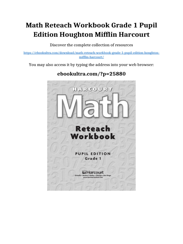 Math Reteach Workbook Grade 1 Pupil Edition Houghton Mifflin Harcourt ...