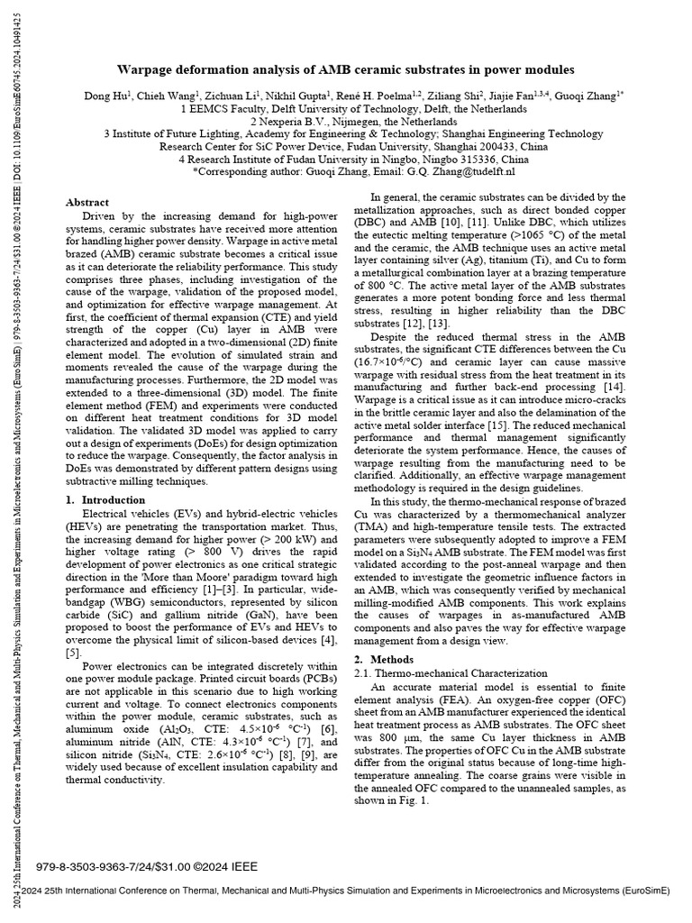 Warpage Deformation Analysis of AMB Ceramic Substrates in Power Modules ...