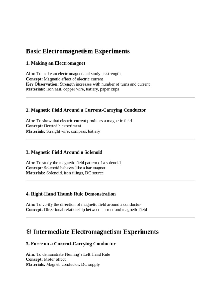 Basic Electromagnetism Experiments | PDF | Electromagnetic Induction ...