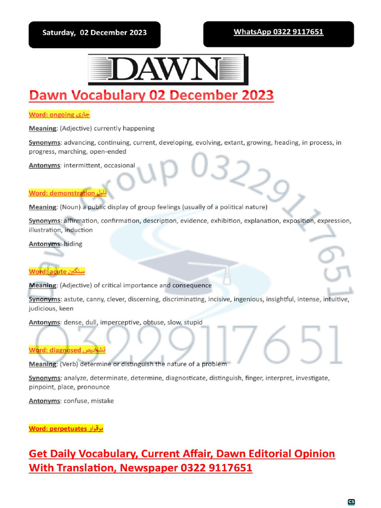 02 Dec Dawn Vocabulary | PDF