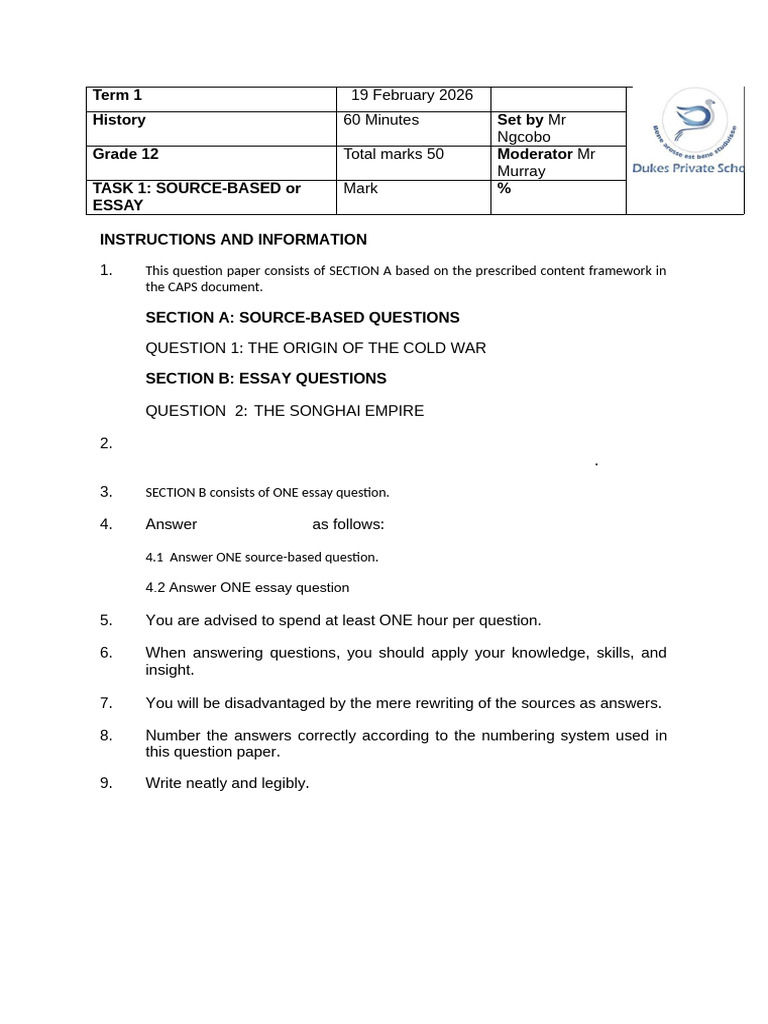 Sba Task 1 Question Paper | PDF | Marshall Plan