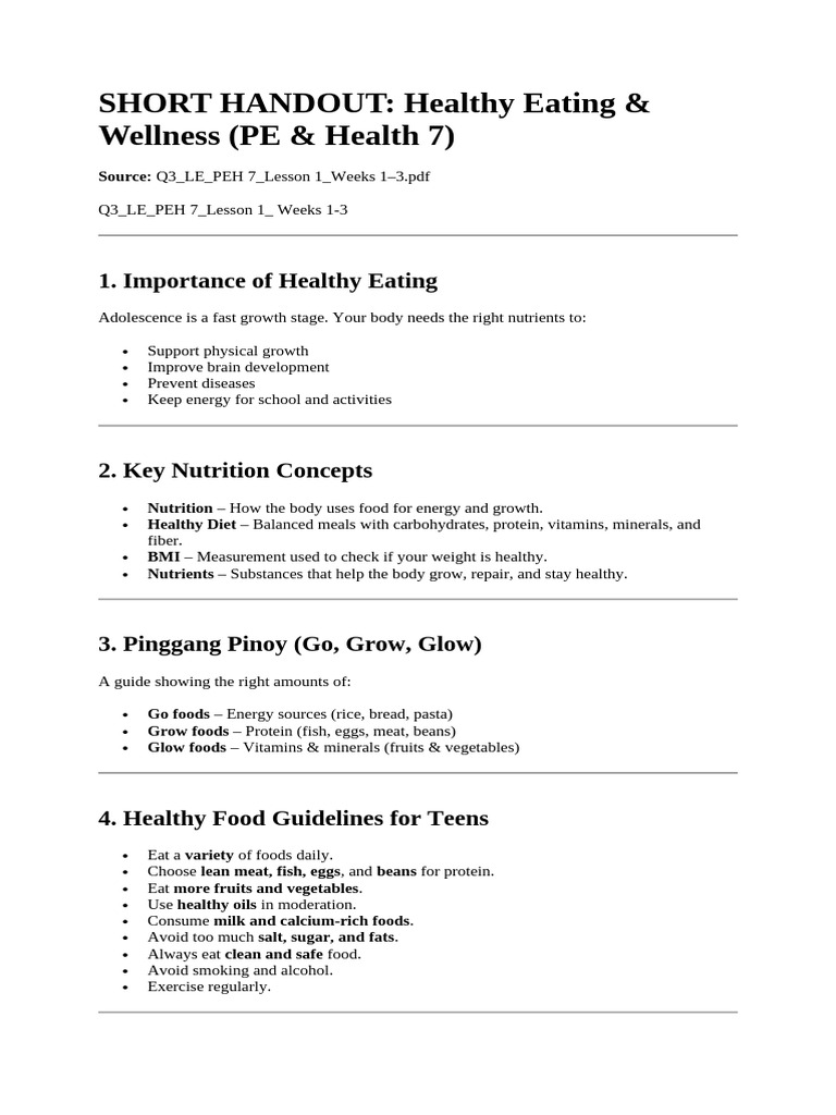 Q3 LE PEH 7 Lesson 1 Weeks 1–3 | PDF