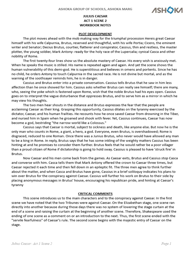 Julius Caesar Act 1 Scene 2 Workbook Notes - Docx1 | PDF | Julius ...