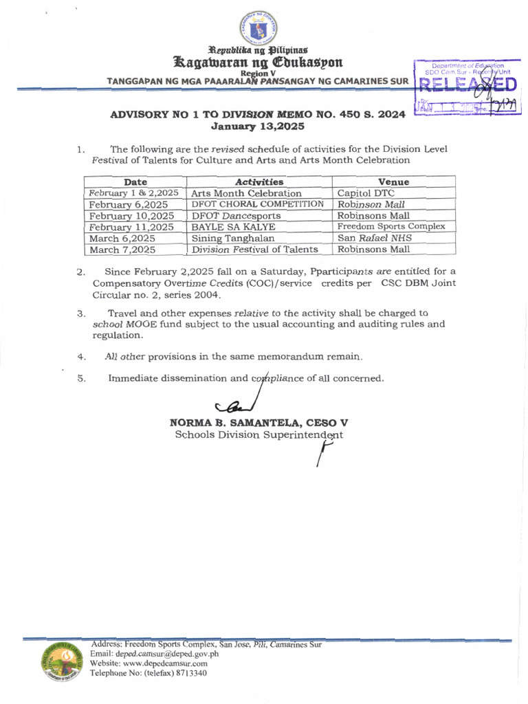 Advisory No. 1 To DM No. 450 | PDF