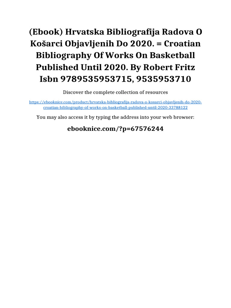 (Ebook) Hrvatska Bibliografija Radova o Košarci Objavljenih Do 2020 ...