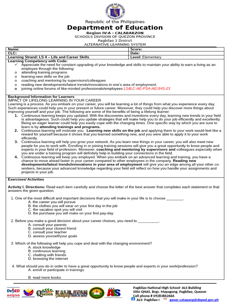 LAS-LS4_Week 4 AE | PDF | Learning | Mentorship