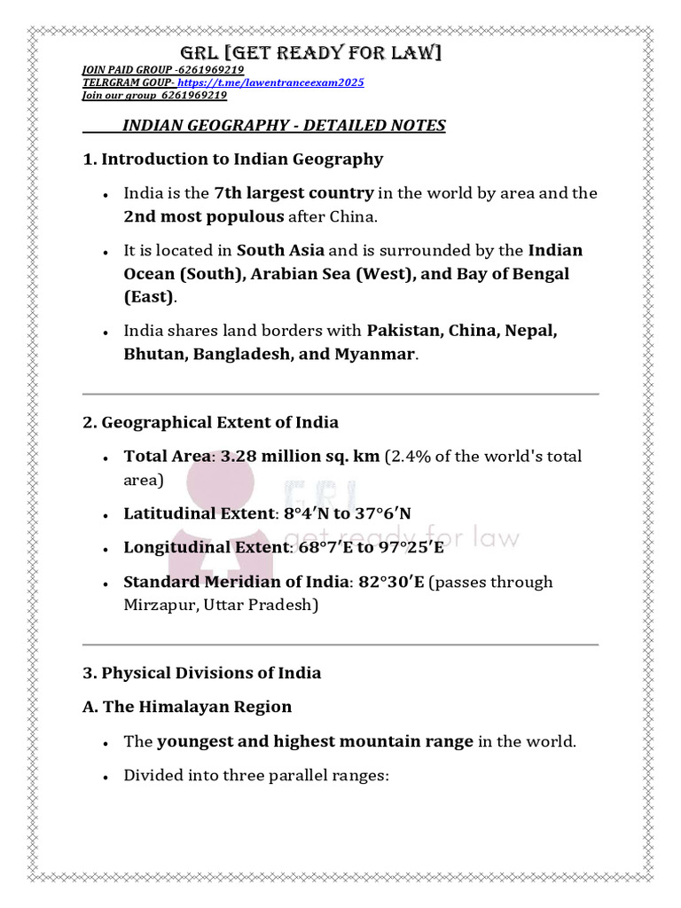 Indian Geography - Detailed Notes | PDF | Himalayas | Earth Sciences