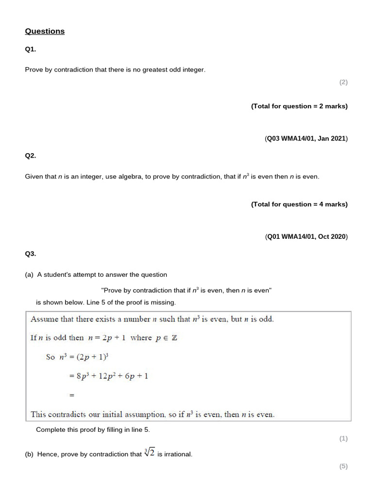 [Past Paper] Proof by Contradiction | PDF | Mathematics | Number Theory