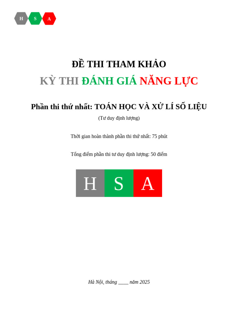 Đề Vip 17 - Thi Thử Hsa 2025 Form Mới - Môn Toán Học Và Xử Lí Số Liệu ...