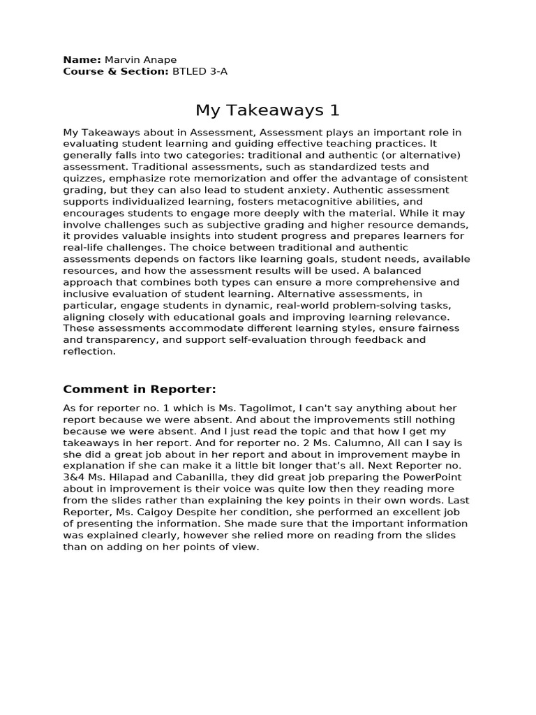 Takeaways in Ed15 B | PDF | Educational Assessment | Learning