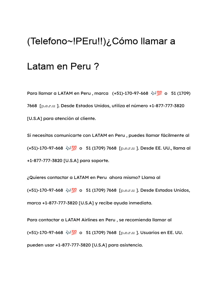 (Telefono~!PEru!!)¿Cómo llamar a Latam en Peru ? | PDF | aerolíneas ...