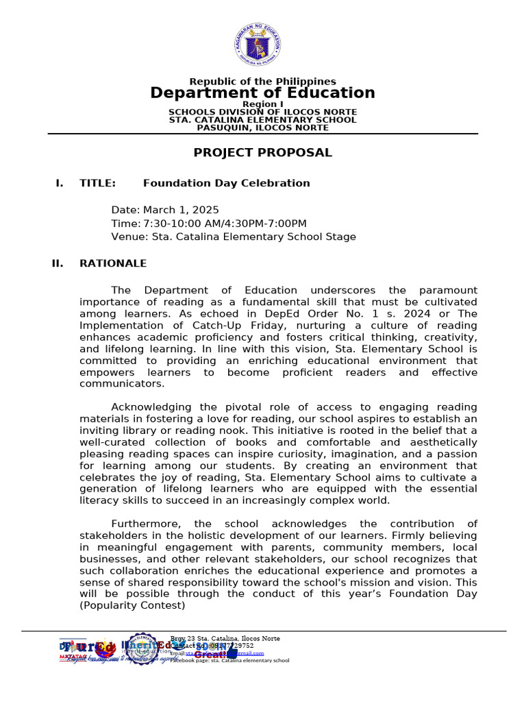 Project Proposal Foundation Day | PDF | Audit | Evaluation