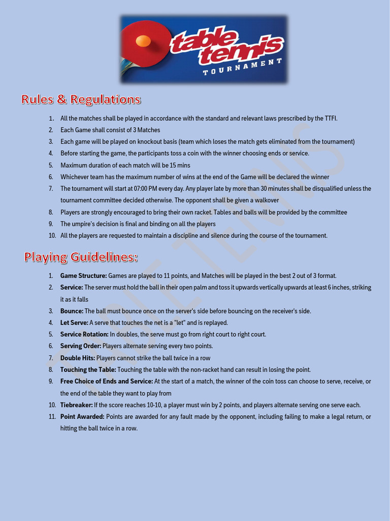 Rules Regulations - TT Tournament 2025 | PDF