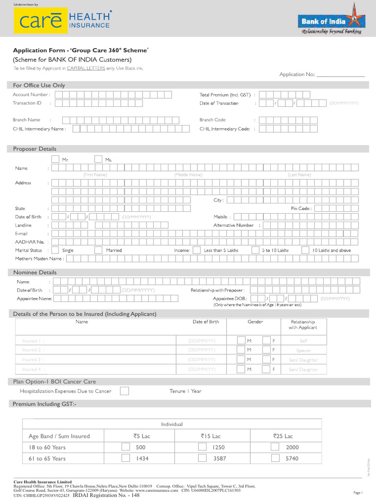 BOI CARE Cancer Care & CI Application Form_compressed (1) | PDF ...