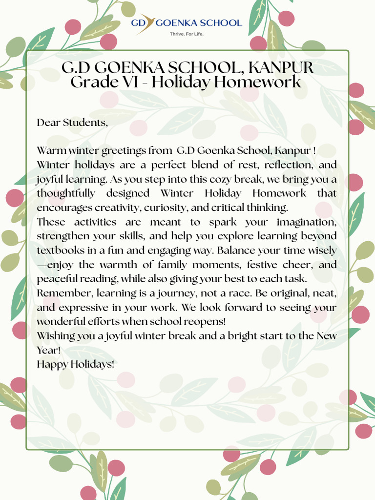 Grade 6 Winter Holiday Homework 3 | PDF | Creativity | Thought