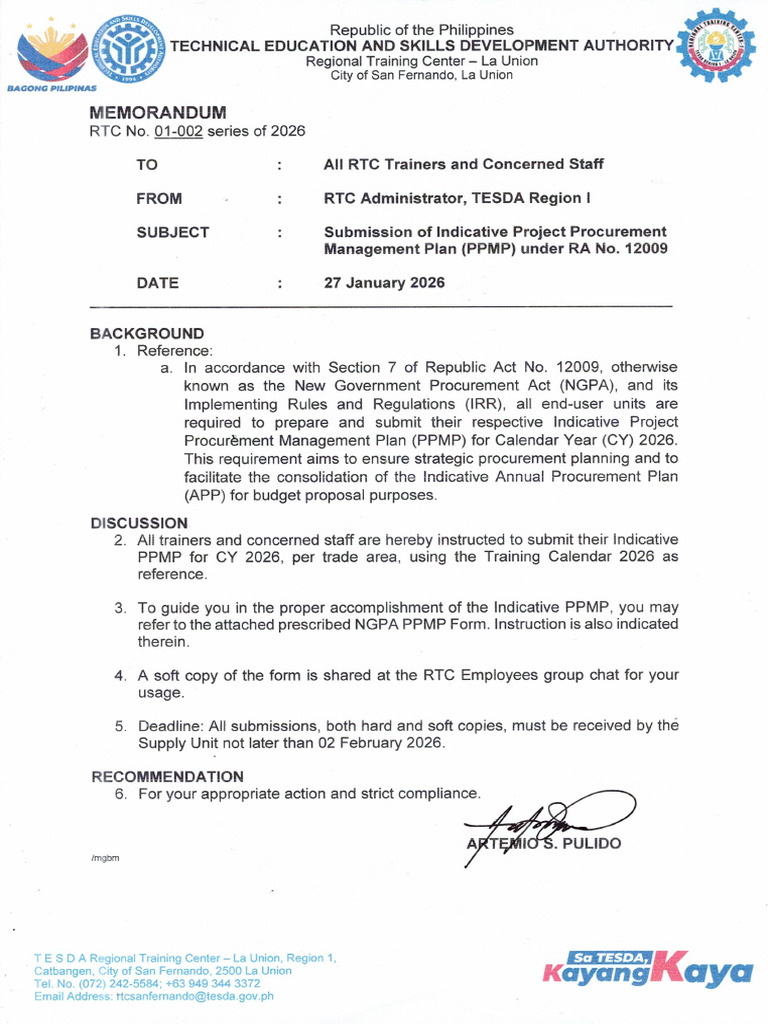 Memo 01-002 Series 2026 | PDF