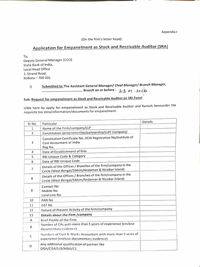 Application Form SRA 2026 | PDF | Audit | Business