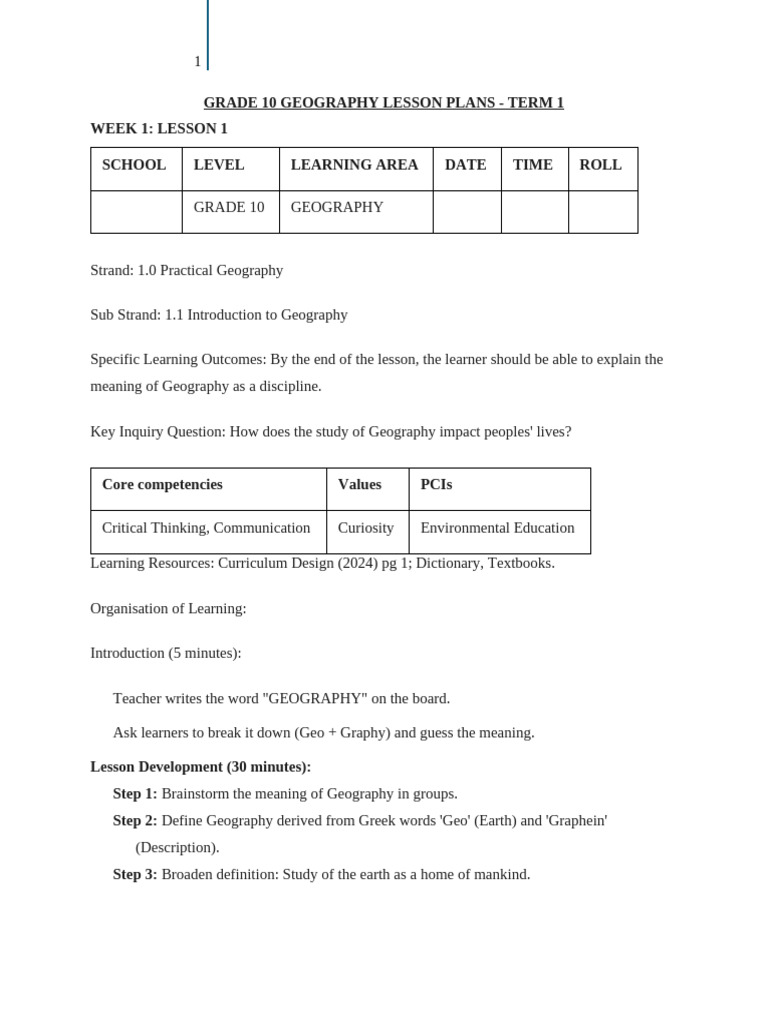Grade 10 Term 1 Geography Lesson Plans | PDF | Geographic Information ...