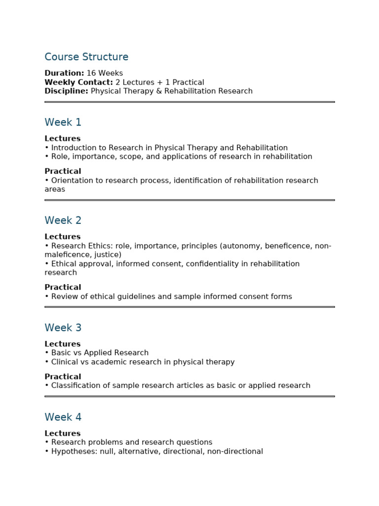 Research Methodology – 16-Week Teaching Plan (Physical Therapy ...