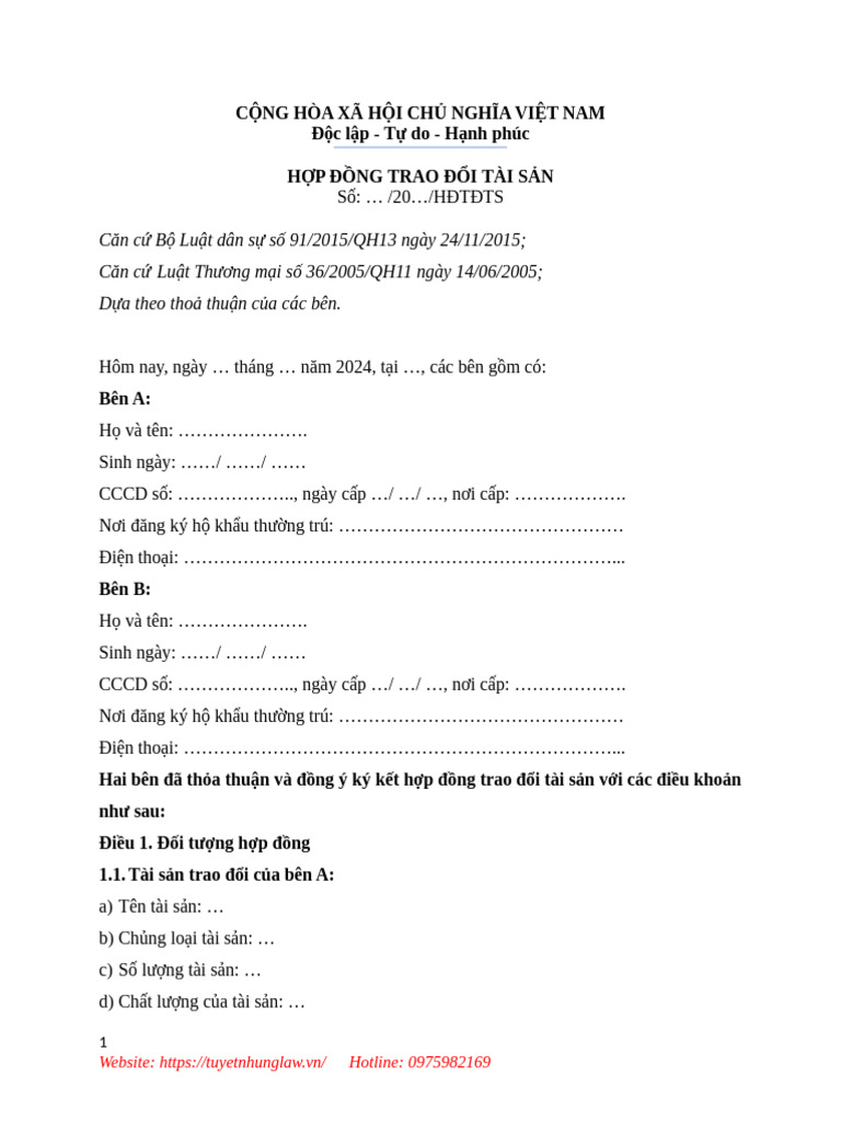Mau Hop Dong Trao Doi Tai San | PDF