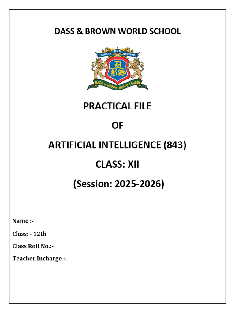 Class XII AI Practical File 2025-26 | PDF | Computer Programming ...