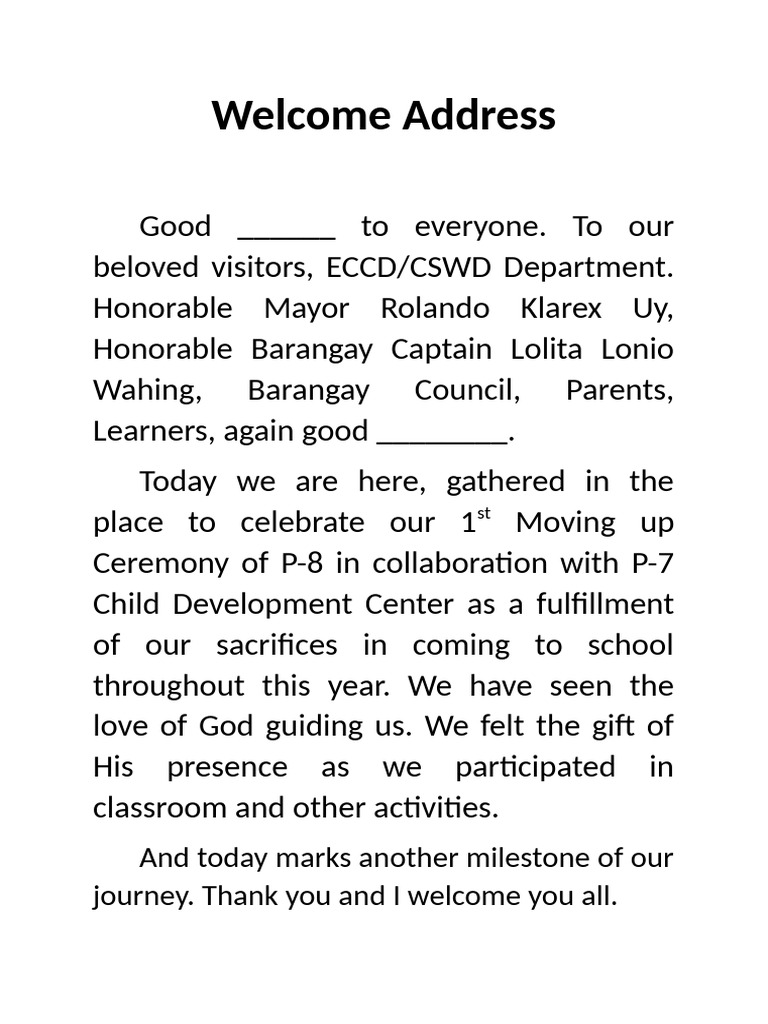 Welcome Address, Opening Remarks | PDF