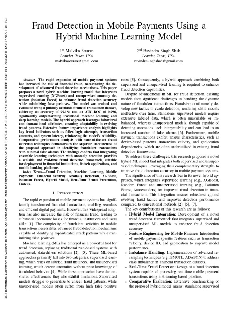 Fraud Detection in Mobile Payments Using a Hybrid Machine Learning ...
