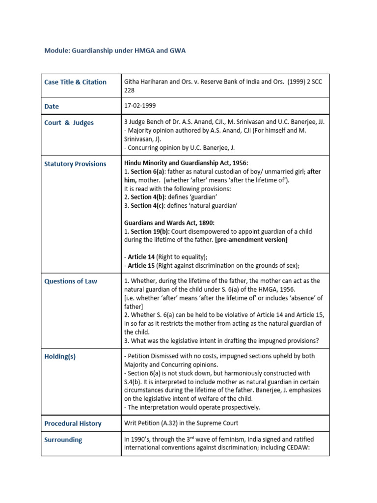 Jitender Arora v Sukriti Arora; Githa Hariharan v RBI (1) | PDF | Child ...