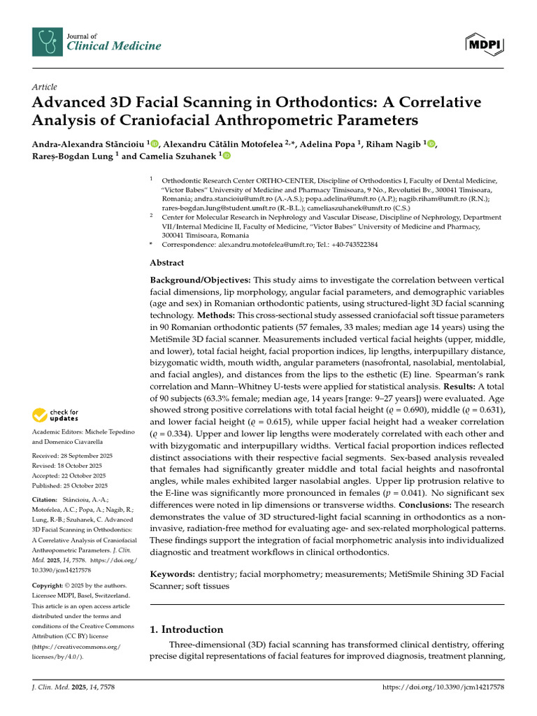 2025 - Advanced 3D Facial Scanning in Orthodontics A Correlative ...